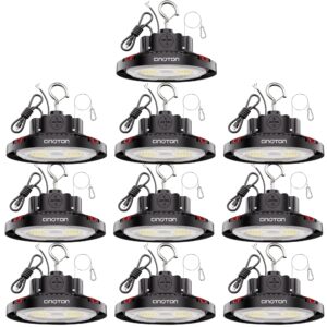 cinoton ufo led high bay light, 160w/120w/80w switchable, ac100-277v led shop lights with us plug, 24000lm dimmable 0-10v commercial bay lighting for garage workshop 5000k daylight-ul listed, 10 pack