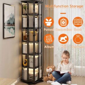 wrdela Rotating Bookshelf, 360 Display Corner Bookshelf for Small Space, 6 Tier Floor Standing Bookcase Storage Rack, Bamboo Narrow Organizer for Kid’s Playroom, Bedroom and Living Room (Black)