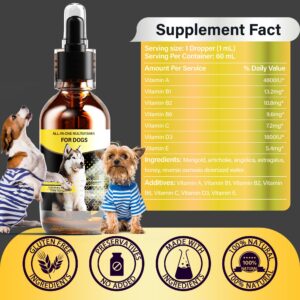 Dog Multivitamin Liquid, 13-In-1 Dog Vitamins Extra Strength to Improve Dog’s Digestive, Immune, Skin, Coat, Bone, Joints Health, 60 Ml Nature Dog Vitamins and Supplements for All Ages Breed Sizes Dog