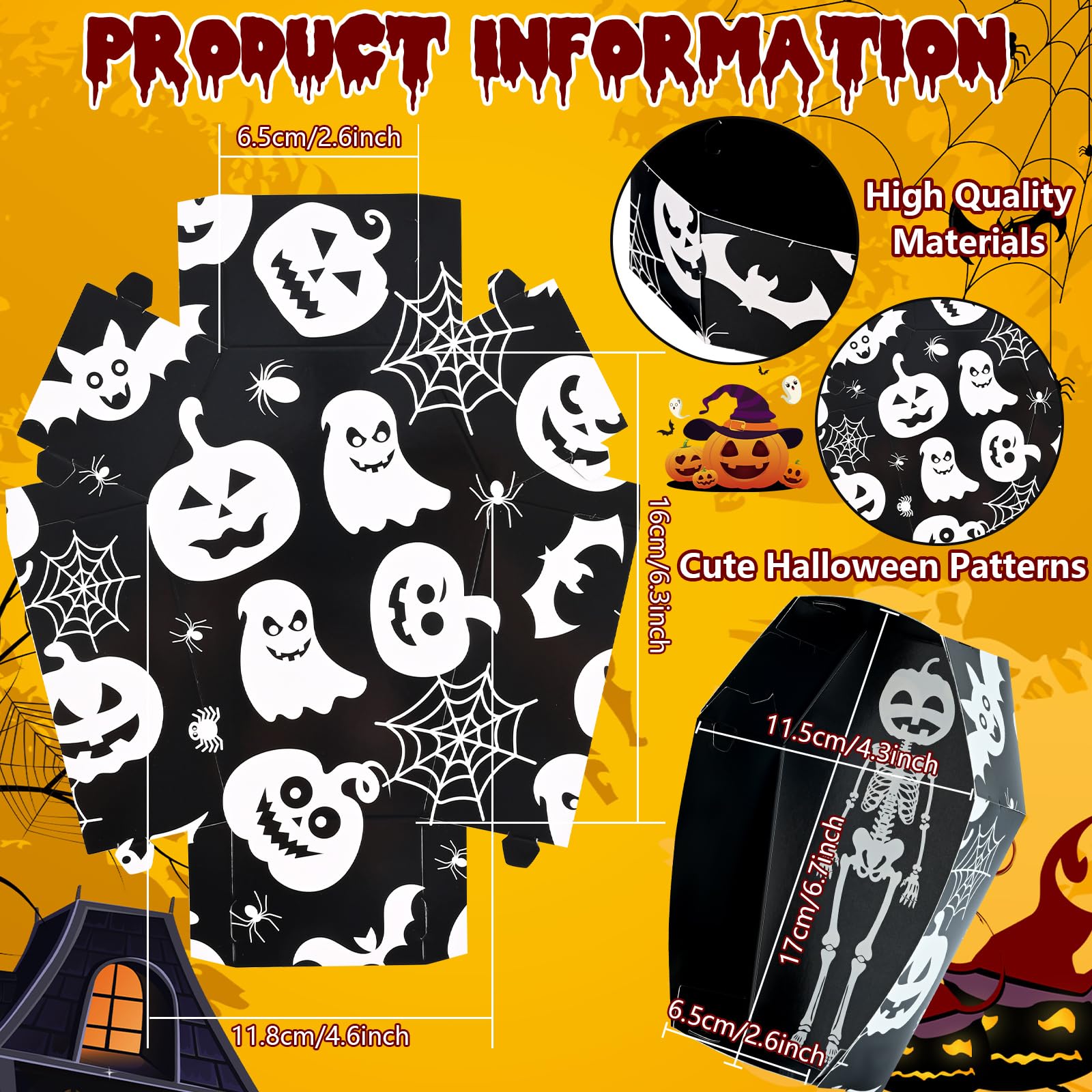 VAIPI 60 Pieces Halloween Coffin Treat Boxes Halloween Movie Night Snack Serving Tray Hallowee Party Food Dish Charcuterie Board Popcorn Candy Box for Halloween Themed Party Decor Gift Box