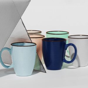 Francois et Mimi Set of 6 12oz Designer Ribbed Style Colorful Ceramic Coffee Mugs, Coffee Cups Gift Set for Coffee, Tea, Cocoa and More. Dishwasher and Microwave Safe.