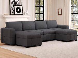 wimarsbon modular sectional sofa set convertible u shaped sofa couch with storage seats modern pinstripe fabric sectional couch for living room (black, 4+2)