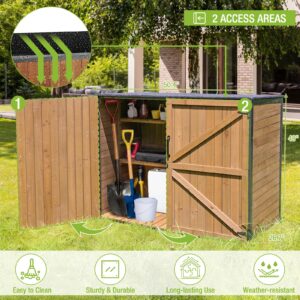 GUTINNEEN Outdoor Storage Shed,Wood & Metal Vertical Cabinet with Waterproof Roof,Small Shed for Garden,Garbage Can,Bike,Tool