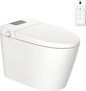 wekuku smart toilet bidet combo with foot sensor open cover/seat, led display, self-cleaning nozzle, heated seat, night light, knob control, power outage flushing, soft close, auto flush, with