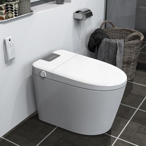 Wekuku Smart Toilet Bidet Combo With Foot Sensor Open Cover/Seat, Led Display, Self-cleaning Nozzle, Heated Seat, Night Light, Knob Control, Power Outage Flushing, Soft Close, Auto Flush, With