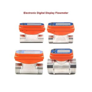 XAXAX Water Flow Meter, Electronic Digital Display Flowmeter, Dry Cell Stainless Steel LCD Flow Meter Thread Flow Sensor, Water for Farm/Garden Irrigation,Gallon, QTS, PTS, L, m³(DN20,Female Thread)