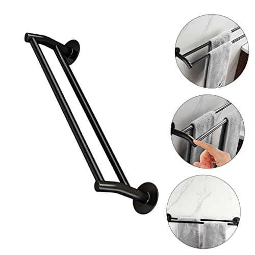 BUGUUYO 1pc Double Bar Towel Rack Kitchen Towel Bar Over The Door Towel Rack Dual-Pole Rag Rack Multi Purpose Hanger Towel Organizer Holder Towel Hanger Cabinet Rack Black Aluminum Alloy