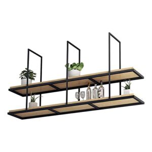 mistrara ceiling shelf floating shelves, 2 layer ceiling mount wine rack with wooden boards, metal display stand for wine bottle plants books storage, for restaurant, bar, cafe (size : 100x