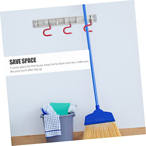 HOOTNEE Broomstick Aluminum Mop Holder Broom Hanging Rack Broom Holder Hooks Adjustable Garage Tool Organizer Wall Mounted Clothes Mount Clothing Rack Key Rail Mop Organizer Aluminum Alloy