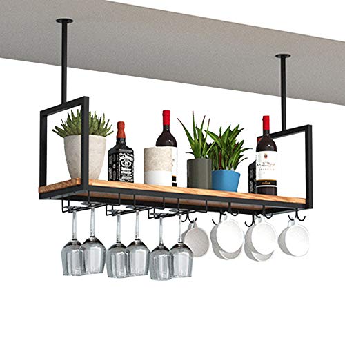 HZHKKP Ceiling Shelf Ceiling Wine Rack Wine Rack Hanging Wine Glass Racks Stemware Holder，Iron Solid Wood Ceiling Shelf，for Bars/Restaurants/Kitchens Storage Rack & Shelves (Size : 80 * 3