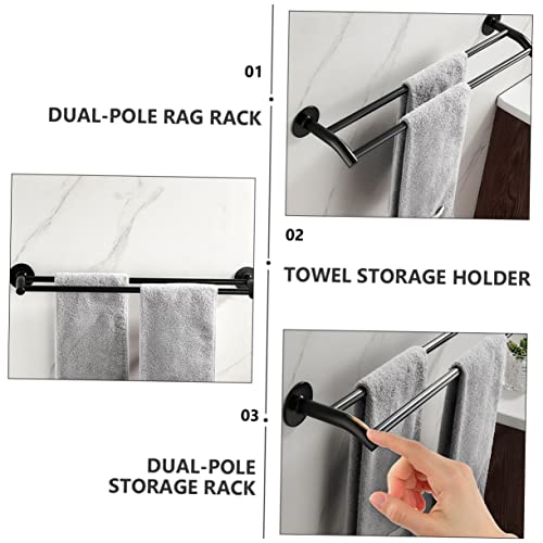 BUGUUYO 1pc Double Bar Towel Rack Kitchen Towel Bar Over The Door Towel Rack Dual-Pole Rag Rack Multi Purpose Hanger Towel Organizer Holder Towel Hanger Cabinet Rack Black Aluminum Alloy