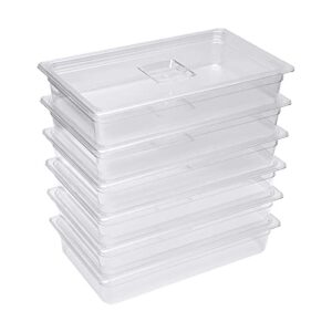 6 pcs food pans with lid, 4" deep commercial hotel pans, clear polycarbonate food storage containers for kitchen restaurant fruits vegetables