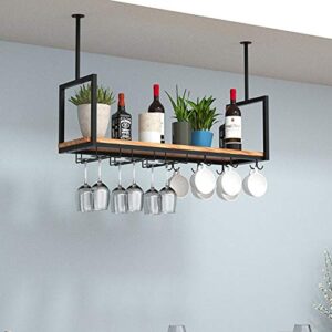 HZHKKP Ceiling Shelf Ceiling Wine Rack Wine Rack Hanging Wine Glass Racks Stemware Holder，Iron Solid Wood Ceiling Shelf，for Bars/Restaurants/Kitchens Storage Rack & Shelves (Size : 80 * 3