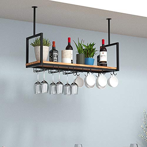 HZHKKP Ceiling Shelf Ceiling Wine Rack Wine Rack Hanging Wine Glass Racks Stemware Holder，Iron Solid Wood Ceiling Shelf，for Bars/Restaurants/Kitchens Storage Rack & Shelves (Size : 80 * 3