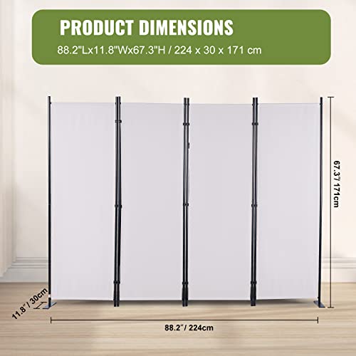 VEVOR Partition Screen, 5.6 ft Privacy Panels (4-Panel), Cloth Separator for Office, Bedroom, Dining & Study Areas, Standalone, White