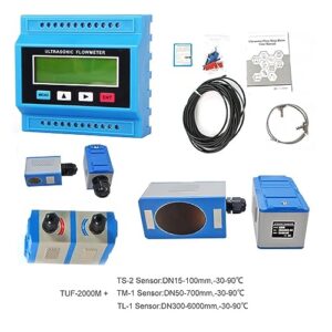 XAXAX Water Flow Meter, TUF-2000M Water Flow Meter, TS-2(DN15~DN100) TM-1 TL-1-HT(-30~160℃) High-TEM Ultrasonic Module Sensor, Digital Liquid Flowmeter,Gallon, QTS, PTS, L, m³(Host TS-2 TM-1 TL-1)