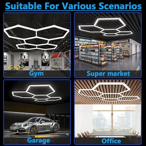 DHXYHQY Hexagon Led Garage Lights, 5 Grid Ultrabright Led Garage Light Car Detailing Ceiling Light, 168W 6500K Hexagon Honeycomb Shop Lights for Warehouse Workshop Gym Basement Office