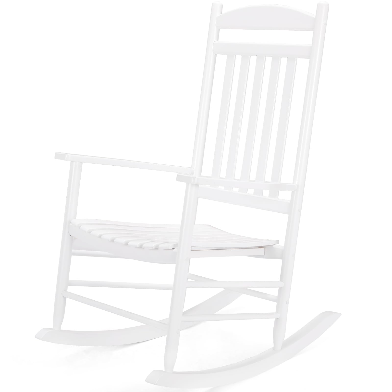 MAMIZO Soild Wood Outdoor Rocking Chair with High Back, Porch Rocking Chairs Oversized Easy to Assemble for Porch Garden, Lawn, Balcony, Backyard, Wooden Rocking Chair Outdoor and Indoor (White)