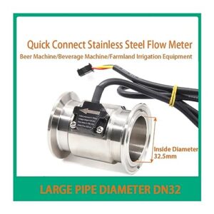 XAXAX Water Flow Meter, Water Flow Sensor, Stainless Steel Meter, Beer Machine, Beverage, Farmland Irrigation, Large Pipe Diameter DN32,Gallon, QTS, PTS, L, m³