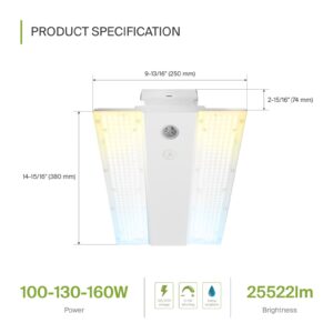 ASD LED Linear High Bay with Q-Base Power Adjustable 100/130/160W 120-277V 5000K IK10 Dimmable UL DLC Premium