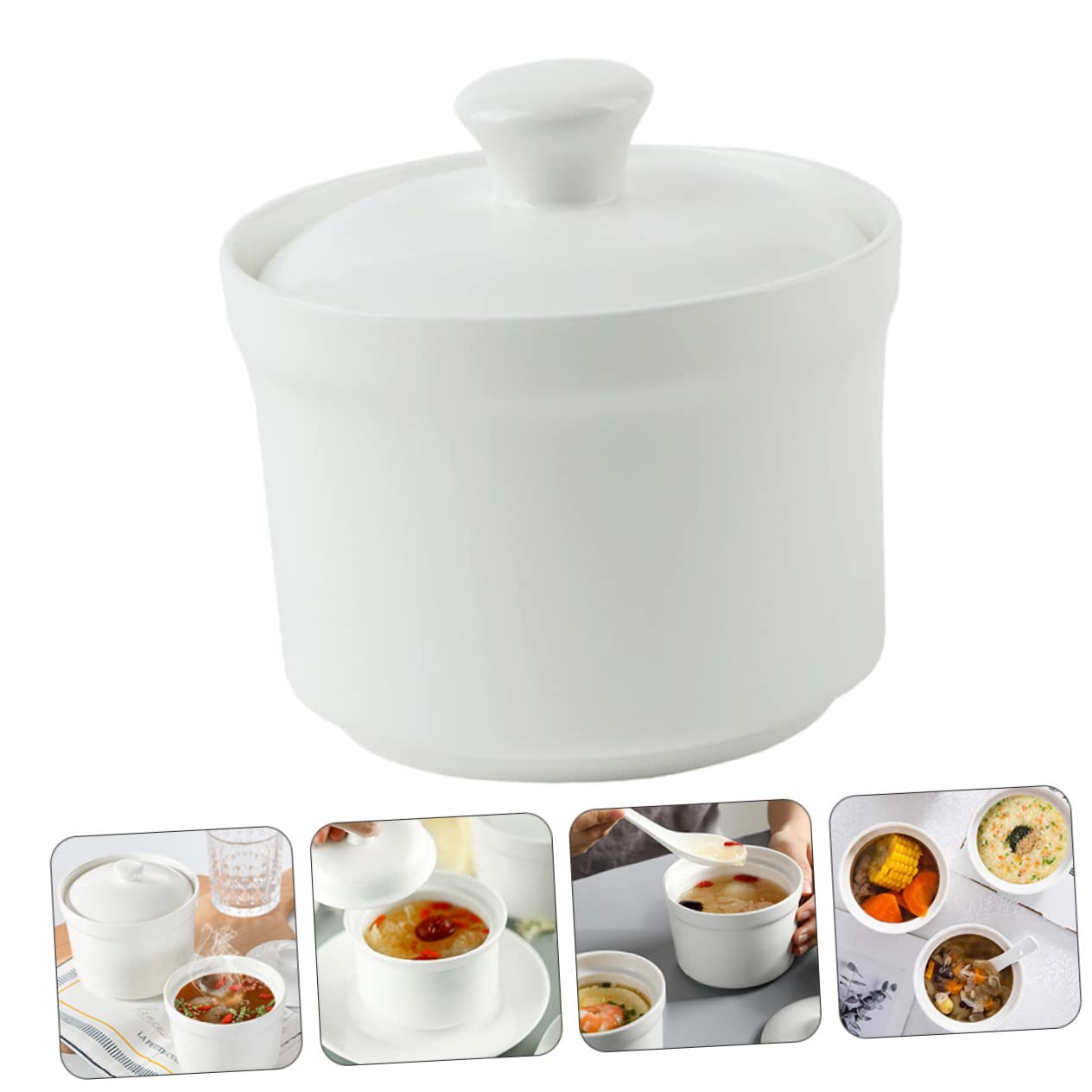 PRETYZOOM Ceramic Stew Pot Mr Noodles Japanese Miso Bowl Fruit Dish Oatmeal Soup Steam Oven Butter Warming Pot Tagine Sauces Cup Soup Pot with Lid Enamel on Steel Stock Pot Ceramics White