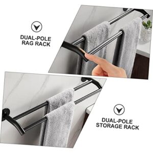 BUGUUYO 1pc Double Bar Towel Rack Kitchen Towel Bar Over The Door Towel Rack Dual-Pole Rag Rack Multi Purpose Hanger Towel Organizer Holder Towel Hanger Cabinet Rack Black Aluminum Alloy