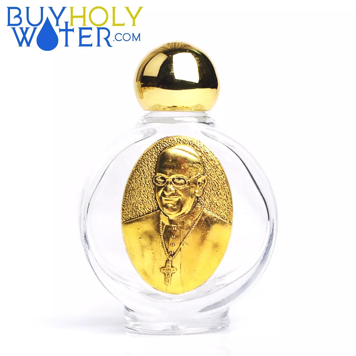 Holy Water Pope Francis Vial ✞ Pope Blessed Portable Bottle ✞ The Only Authentic Certified Holy Water Font Online ✞ Vatican Direct Baptism Wedding Christian Catholic God Jesus Religious Gift (Gold)