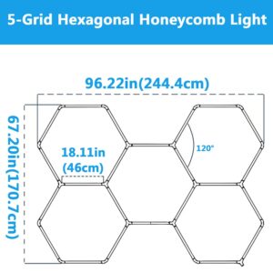 DHXYHQY Hexagon Garage Lights, Honeycomb Lights Ceiling, 5 Grid Systems 6500K Cool White, Linkable Plug-in Ceiling Light, Hexagon Ceiling Light for Car Detailing Garage Workshop