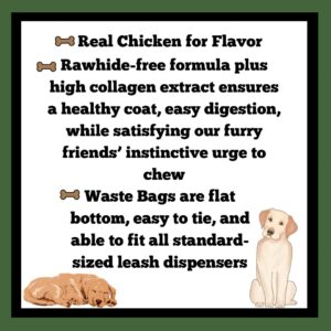 AccessiPets Dog Chews Bundles for Medium and Large Dogs, 6 Inch Rawhide Free Alternative Collagen Rolls Bundle with 1 Dog Waste Roll, Long-Lasting Dental Treats (Chicken, 4 Count)