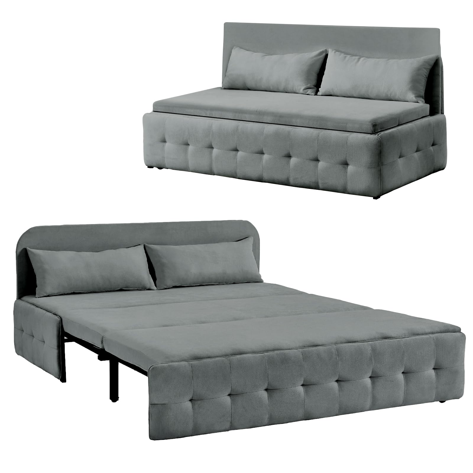 HOMNSO Convertible Queen Sleeper Sofa Bed,2-in-1 Futon Sofa Bed,Loveseat Sleeper Sofa Couch with pullout Bed for Living Room, Bedroom, Balcony, RV, Dark Gray