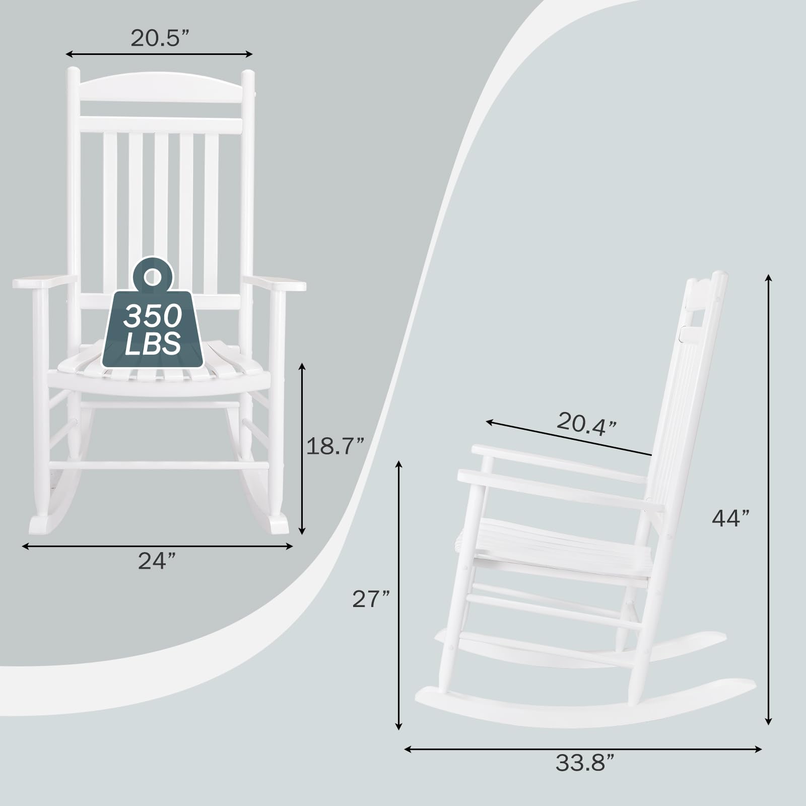 MAMIZO Soild Wood Outdoor Rocking Chair with High Back, Porch Rocking Chairs Oversized Easy to Assemble for Porch Garden, Lawn, Balcony, Backyard, Wooden Rocking Chair Outdoor and Indoor (White)