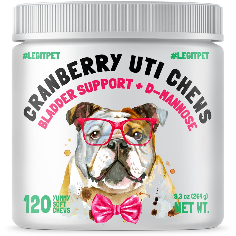 Cranberry UTI Chews for Dogs Bladder Suppot + D-Mannose Supports Kidney Urinary Tract 120 Chews and Probiotics for Dogs Natural Digestive Enzymes Prebiotics for Allergy 120 Chews