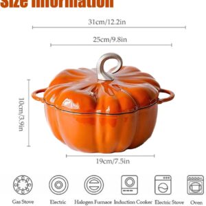 Pumpkin Shaped Dutch Oven Pot with Lid, Cast Iron Pumpkin Dutch Oven, Enamel Coated, Non-Stick Pumpkin Pot, 4 Qt Stew Pot, Serves 3-5, Halloween & Thanksgiving Decor Pot Gift(Orange)