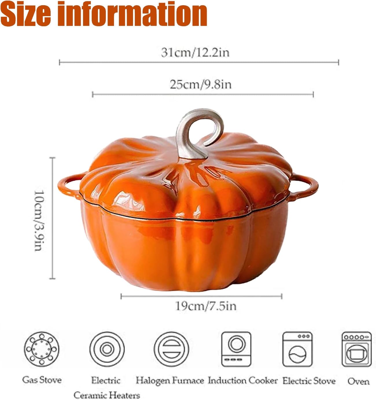 Pumpkin Shaped Dutch Oven Pot with Lid, Cast Iron Pumpkin Dutch Oven, Enamel Coated, Non-Stick Pumpkin Pot, 4 Qt Stew Pot, Serves 3-5, Halloween & Thanksgiving Decor Pot Gift(Orange)