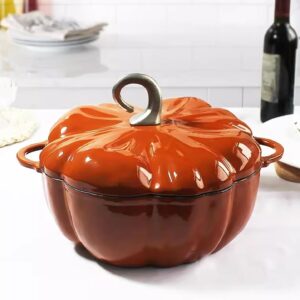 Pumpkin Shaped Dutch Oven Pot with Lid, Cast Iron Pumpkin Dutch Oven, Enamel Coated, Non-Stick Pumpkin Pot, 4 Qt Stew Pot, Serves 3-5, Halloween & Thanksgiving Decor Pot Gift(Orange)