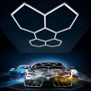 dhxyhqy hexagon led garage light - 5pack hexagon led lights, 168w 20736lm 6500k white super bright lighting, car detailing plug-in ceiling light for garage workshop warehouse basement gym