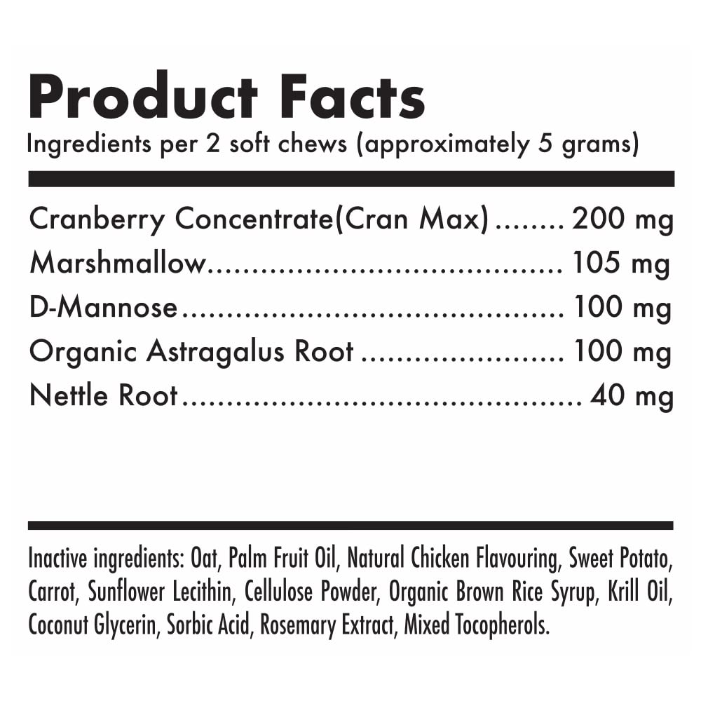 Cranberry UTI Chews for Dogs Bladder Suppot + D-Mannose Supports Kidney Urinary Tract 120 Chews and Probiotics for Dogs Natural Digestive Enzymes Prebiotics for Allergy 120 Chews