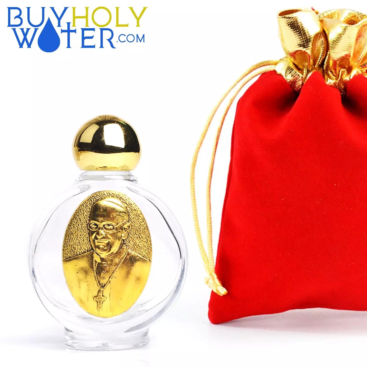 Holy Water Pope Francis Vial ✞ Pope Blessed Portable Bottle ✞ The Only Authentic Certified Holy Water Font Online ✞ Vatican Direct Baptism Wedding Christian Catholic God Jesus Religious Gift (Gold)