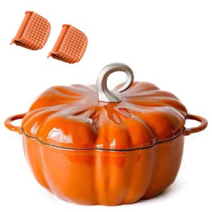 pumpkin shaped dutch oven pot with lid, cast iron pumpkin dutch oven, enamel coated, non-stick pumpkin pot, 4 qt stew pot, serves 3-5, halloween & thanksgiving decor pot gift(orange)