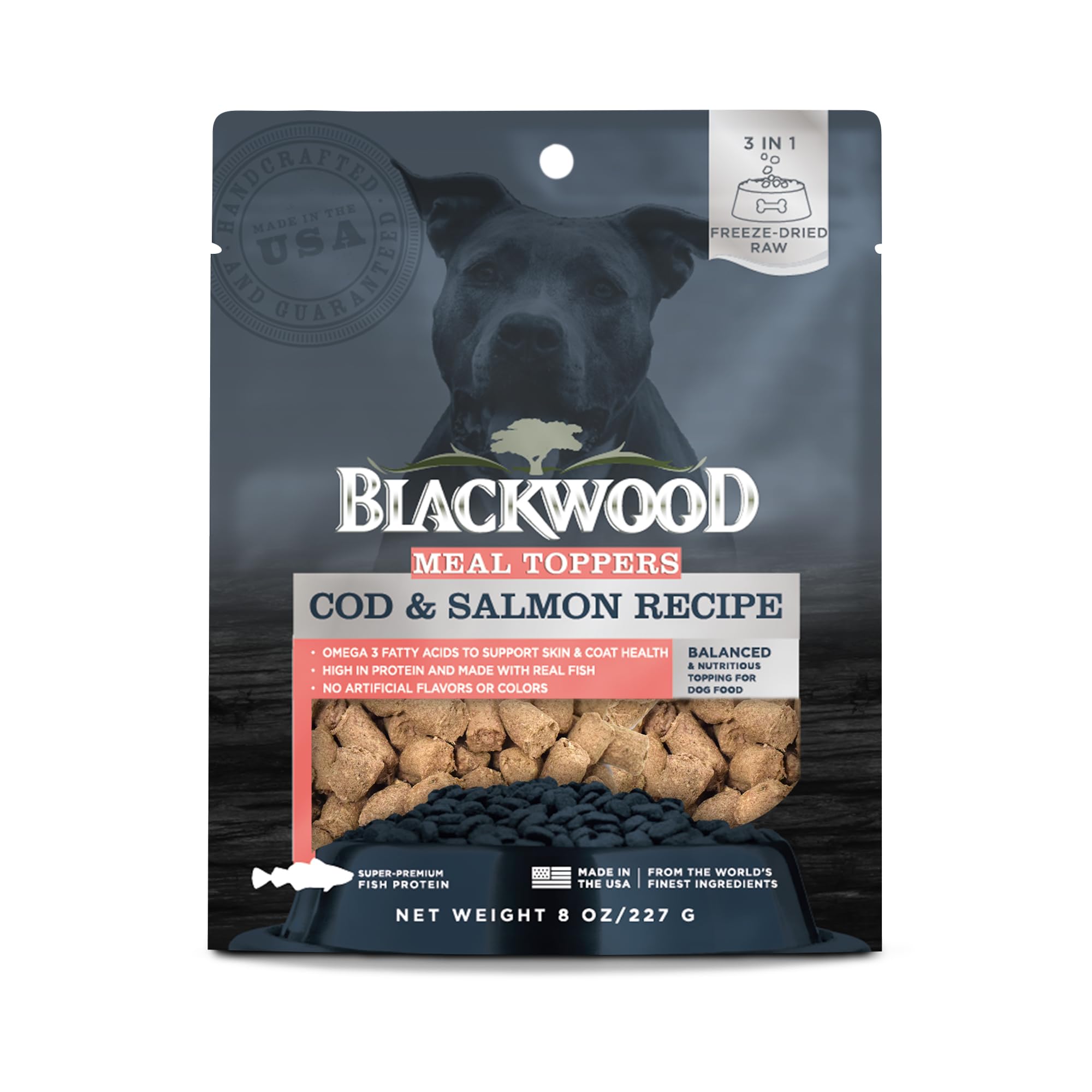 Blackwood Dog Food Topper, Cod and Salmon Recipe, 8 Ounce, High Protein with Omega 3 Fatty Acids, Use as Training Treat, Meal, or Topper