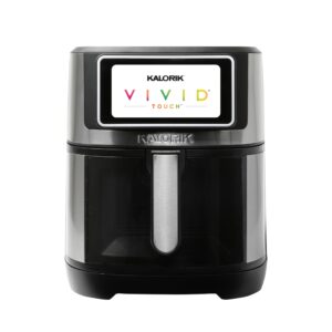 kalorik vivid touch 7 quart high-resolution touchscreen air fryer with window, stainless-steel