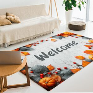 PICANOVA Pumpkin Rug Custom Text - 20x28 Inch Farmhouse Door Mat Non-Slip Rug Made in USA - Indoor Outdoor Use - Fall Holiday Decor - Pumpkin Harmony