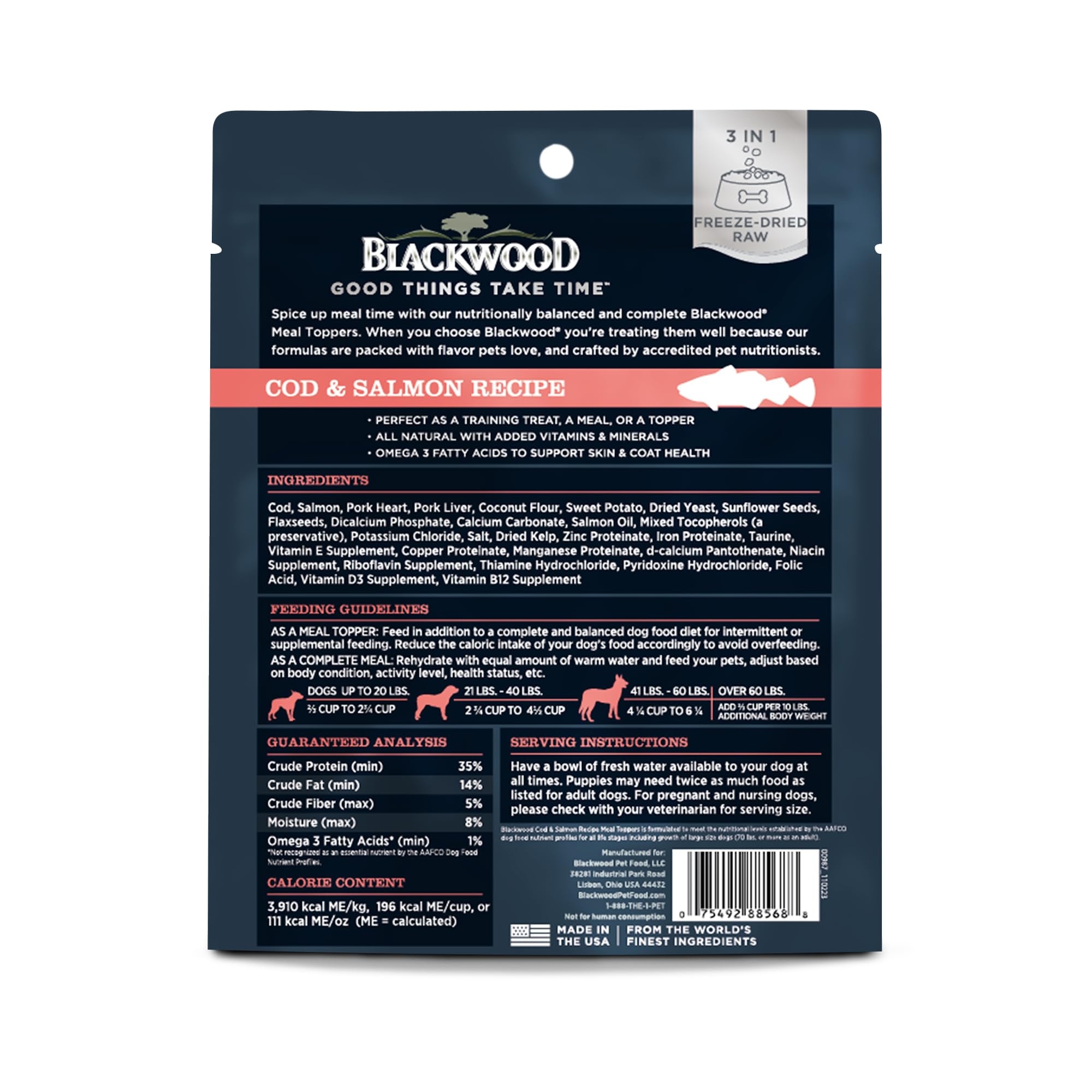 Blackwood Dog Food Topper, Cod and Salmon Recipe, 8 Ounce, High Protein with Omega 3 Fatty Acids, Use as Training Treat, Meal, or Topper