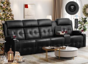 recliner sofa, massage reclining 4 seater sofa sets heavy weight capacity, rv loveseat couch clearance with console, usb, type c port, storage, cup holders, wall hugger chair for living room, black