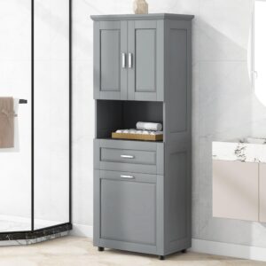 rccfbhm modern bathroom high bathroom cabinet with tilting laundry hamper with double door storage and 1 drawer, open storage cabinet for bathroom, living room.