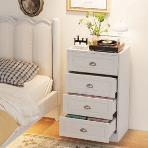 Meilocar Dresser with 4 Drawers, Wood Dresser White Vertical Dresser Chest of Drawers, Closet Organizer Unit for Living Room, Black Dresser for Bedroom, Hallway (White)