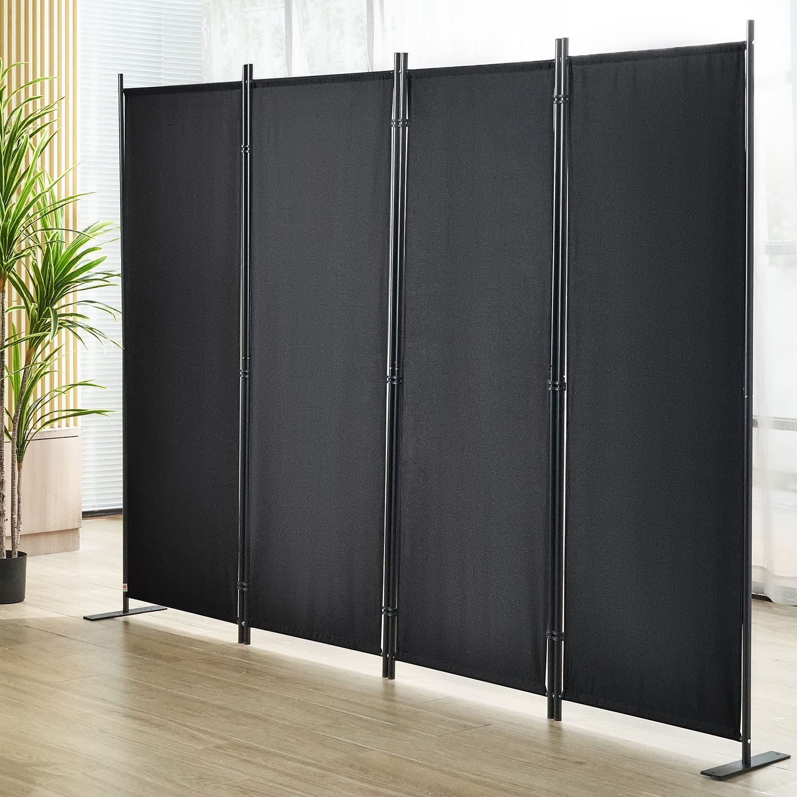 VEVOR Partition Screen, 5.6 ft Privacy Panels (4-Panel), Cloth Separator for Office, Bedroom, Dining, Study Areas, Standalone, Black