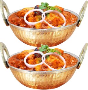 aakrati kitchenware heavy-duty food grade stainless steel kadhai, copper bottom kadai, multipurpose indian serving karahi bowls, diameter 5 inches pack of (4) (6 inches diameter, 4, peices)