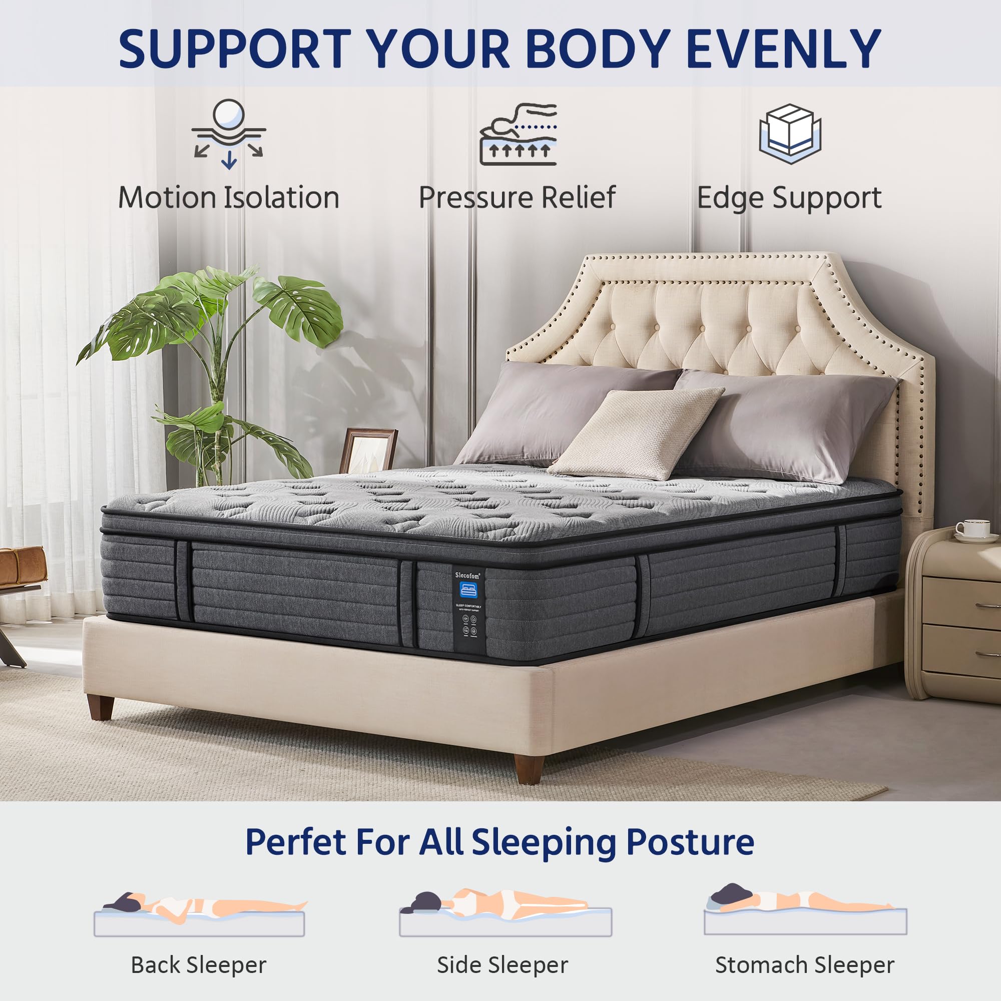 Full Mattress, 12 Inch Firm Supportive Mattress Designed with Tight Line & Thick Foam Edges, Euro Top Enhanced Pocket Spring Hybrid Memory Foam Mattress in a Box/Non-Fiberglass