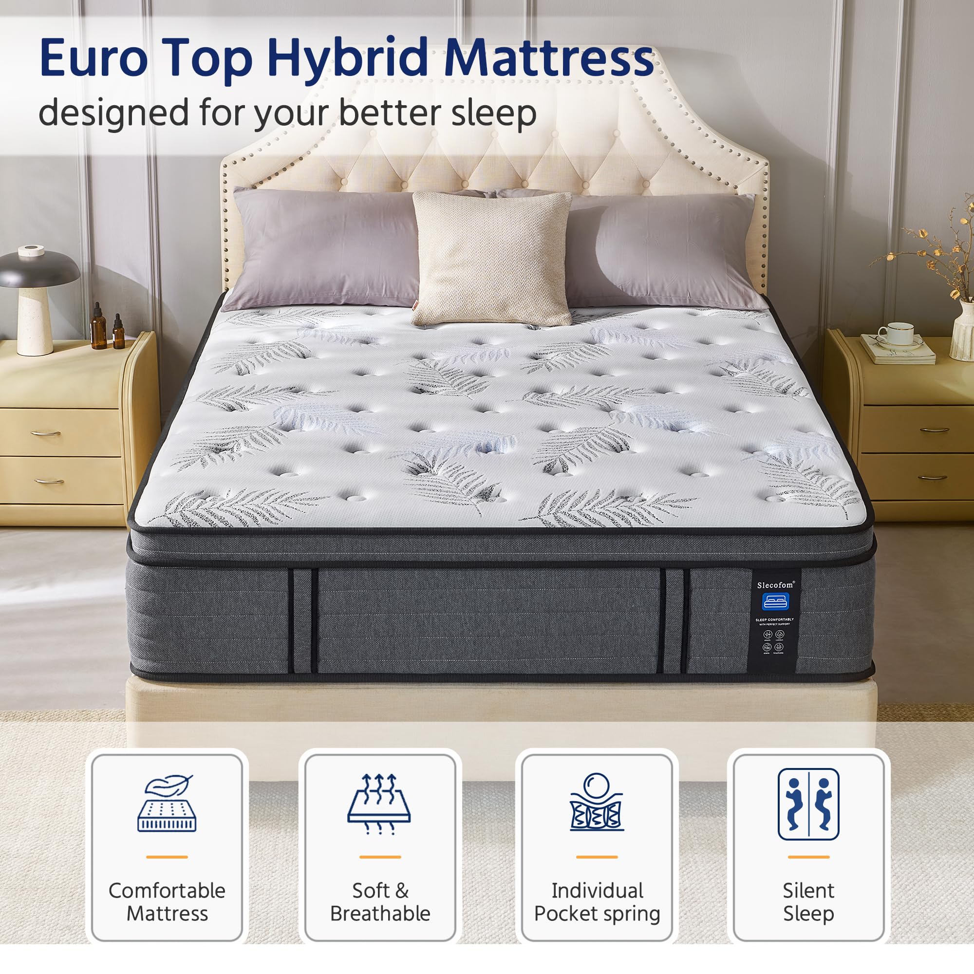 12 Inch Queen Mattress, Firm Supportive Mattress Designed with Tight Line & Thick Foam Edges for Back Sleepers & Stomach Sleepers, Euro Top Hybrid Memory Foam Mattress with Enhanced Pocket Spring